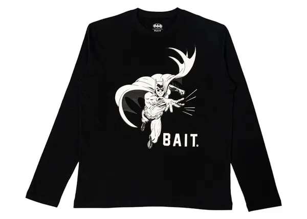 BAIT X Batman Batarang Glow In The Dark Long Sleeve Tee Shirt - Black