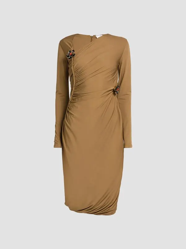 Bottega Veneta Asymmetric Brooch-embellished Midi-dress - Acorn