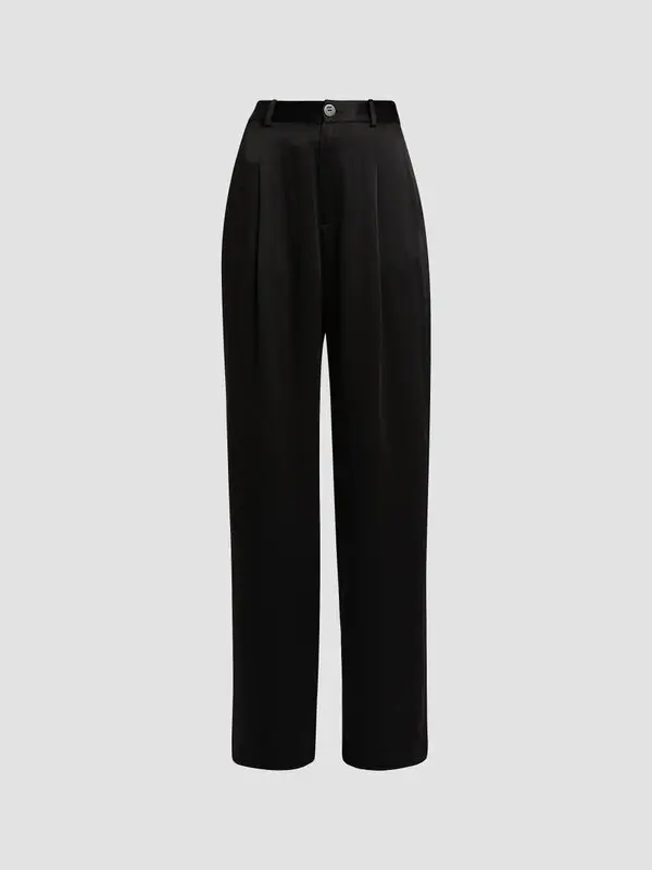 Lapointe Satin Pleated Straight-leg Pants - Black