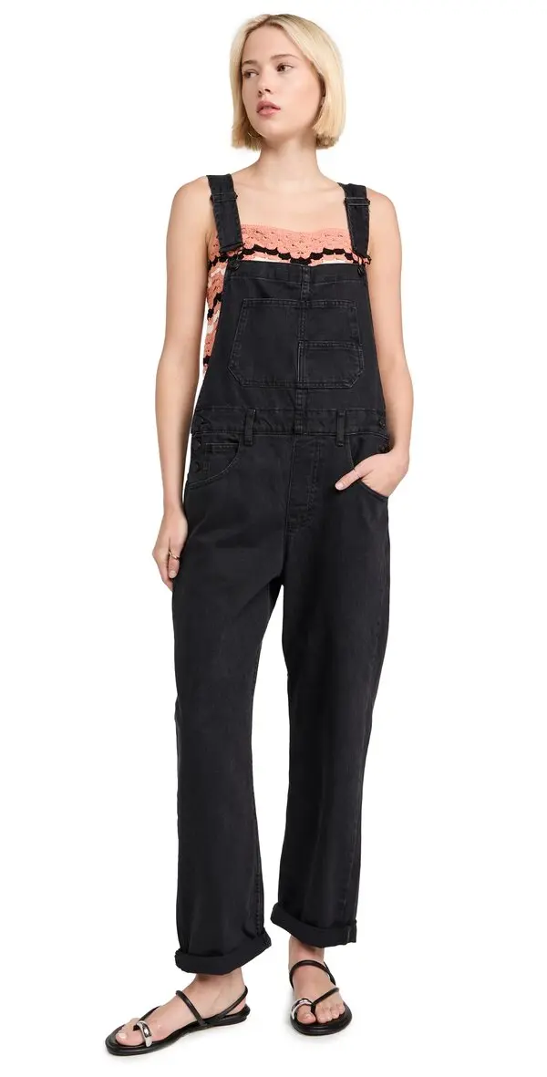 Free People Ziggy Denim Overalls - Mineral Black
