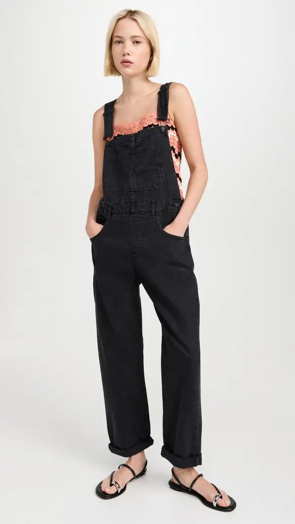 Free People Ziggy Denim Overalls - Mineral Black
