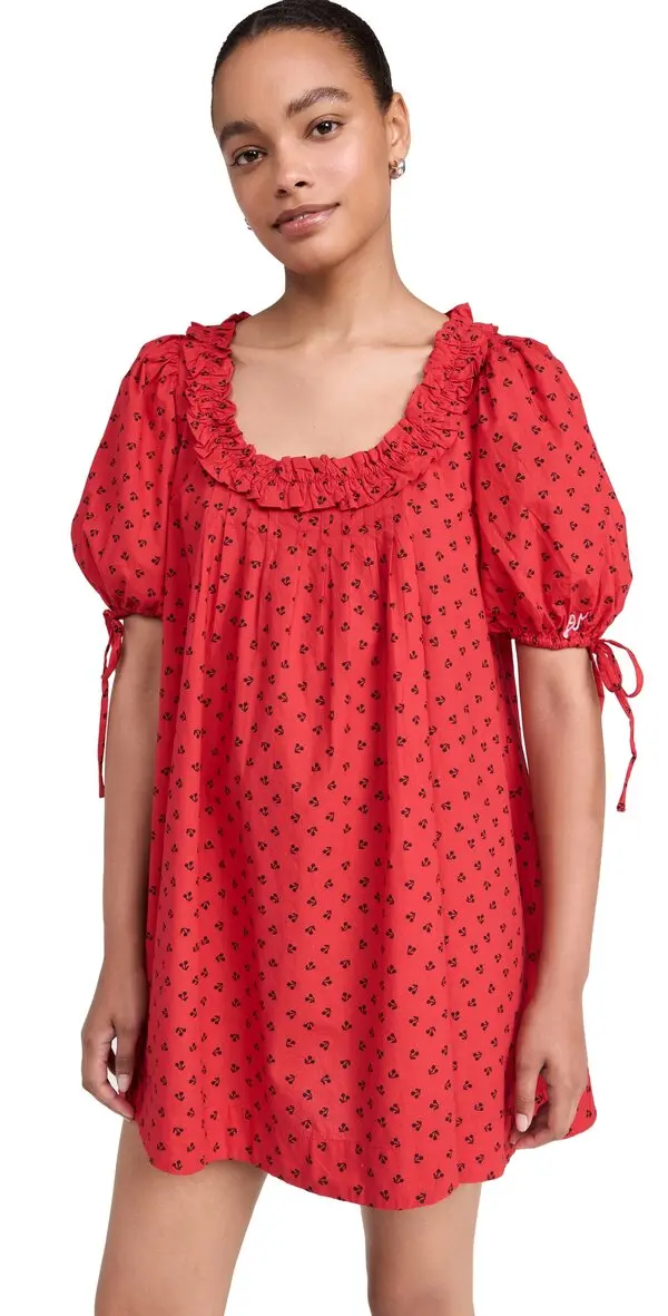 DAMSON MADDER Jemima Ruffle Mini Dress - Red Cherries