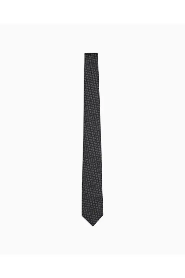 Giorgio Armani Silk Neck Tie With Jacquard Motif - Black