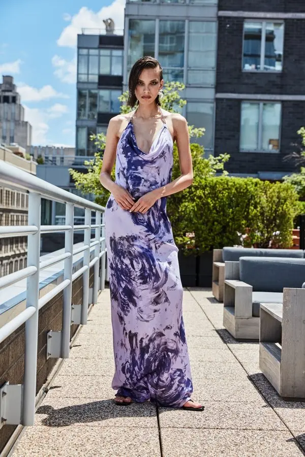 Yigal AzrouëL Abstract Printed Italian Silk Maxi Dress - Natural |  Editorialist