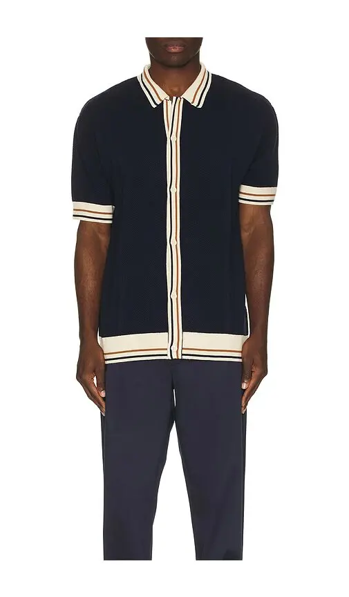 BOUND Stevie Waffle Ribbed Knit Polo In Blue