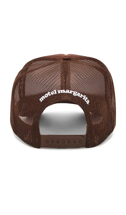 MOTEL MARGARITA Aspire Script Trucker Hat In Brown