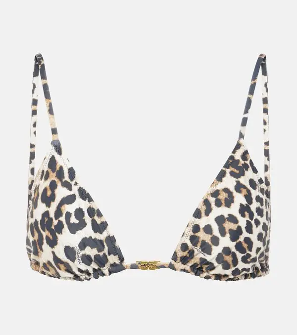 GANNI Leopard-print Triangle Bikini Top - Multicoloured