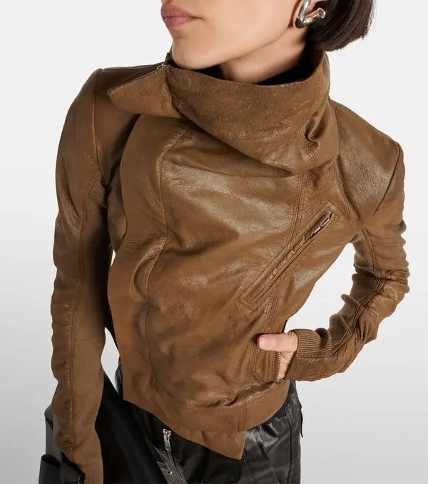 Rick Owens Asymmetric Leather Biker Jacket - Beige