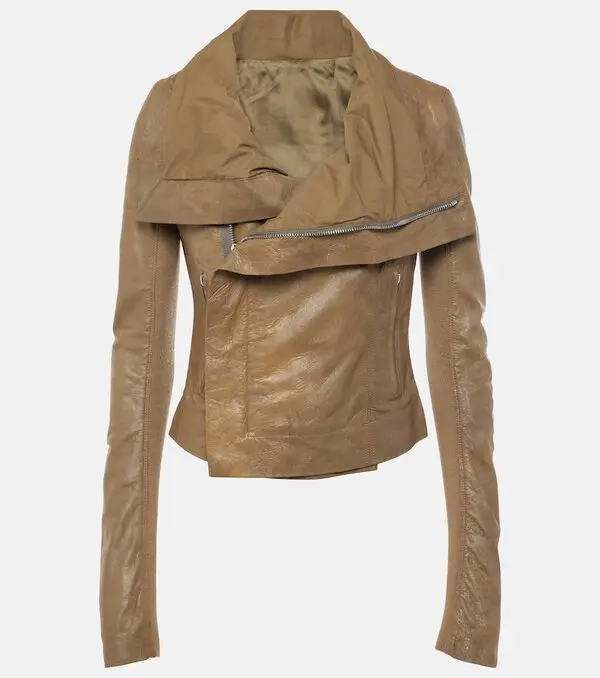 Rick Owens Asymmetric Leather Biker Jacket - Beige