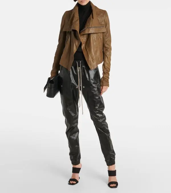Rick Owens Asymmetric Leather Biker Jacket - Beige