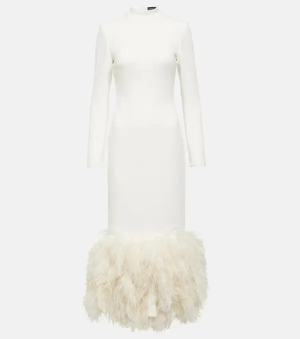 David Koma Bridal Feather-trimmed Cady Midi Dress