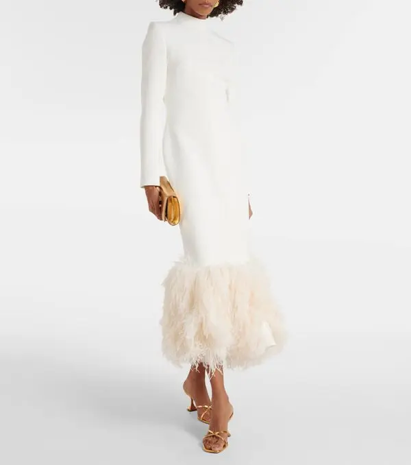 David Koma Bridal Feather-trimmed Cady Midi Dress