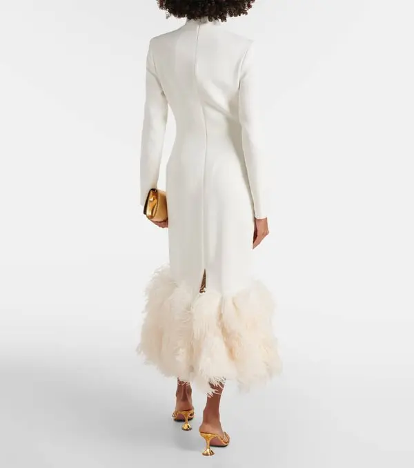 David Koma Bridal Feather-trimmed Cady Midi Dress