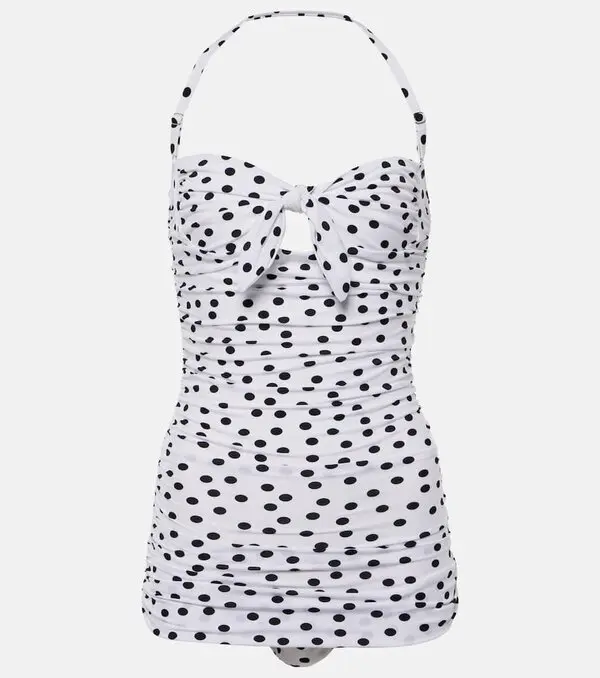 Dolce & Gabbana Polka-dot Halterneck Swimsuit - White