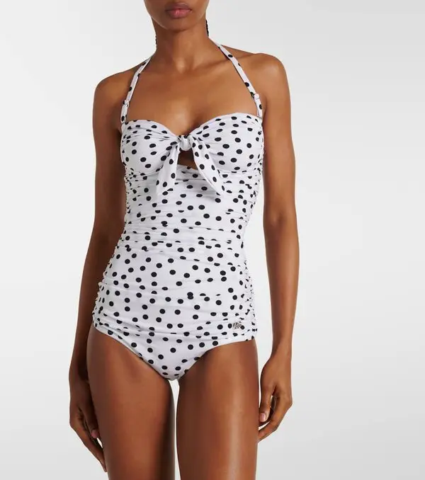 Dolce & Gabbana Polka-dot Halterneck Swimsuit - White