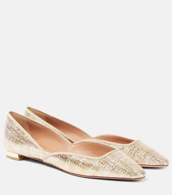 AQUAZZURA Maia Canvas Ballet Flats - Gold