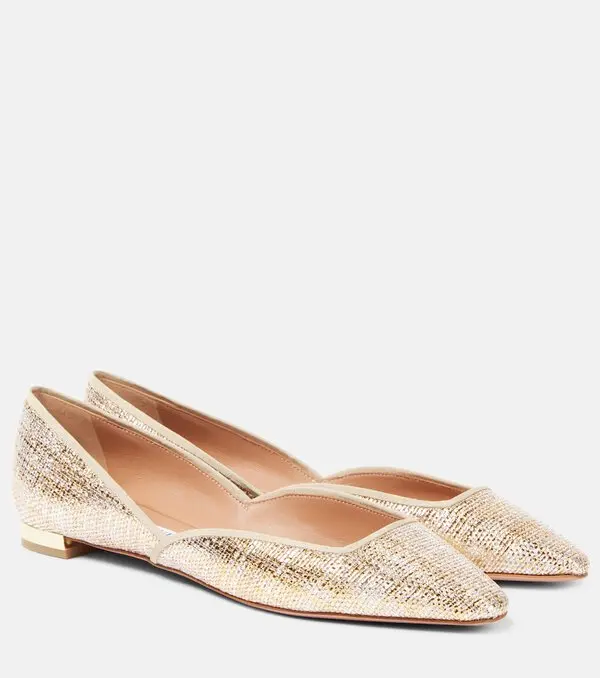 AQUAZZURA Maia Canvas Ballet Flats - Gold