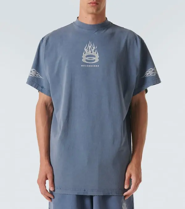 Balenciaga Burning Unity Cotton Jersey T-Shirt - Blue | Editorialist