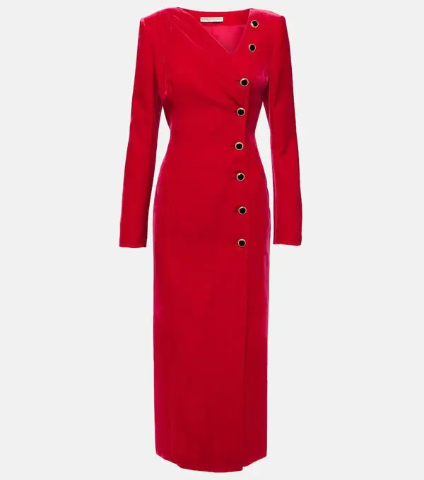Alessandra Rich Velvet Midi Dress - Red