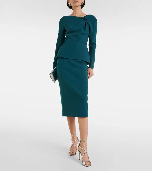 Safiyaa Hokuku Crêpe Pencil Skirt - Green