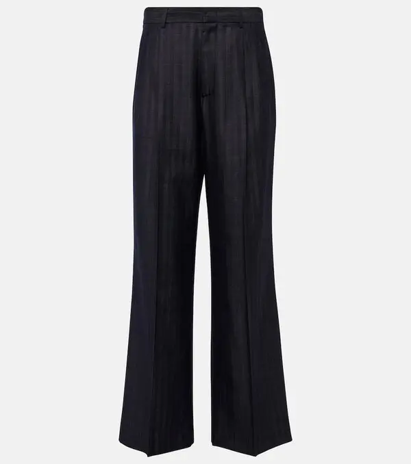 Etro Pleated Wool-blend Wide-leg Trousers - Blue