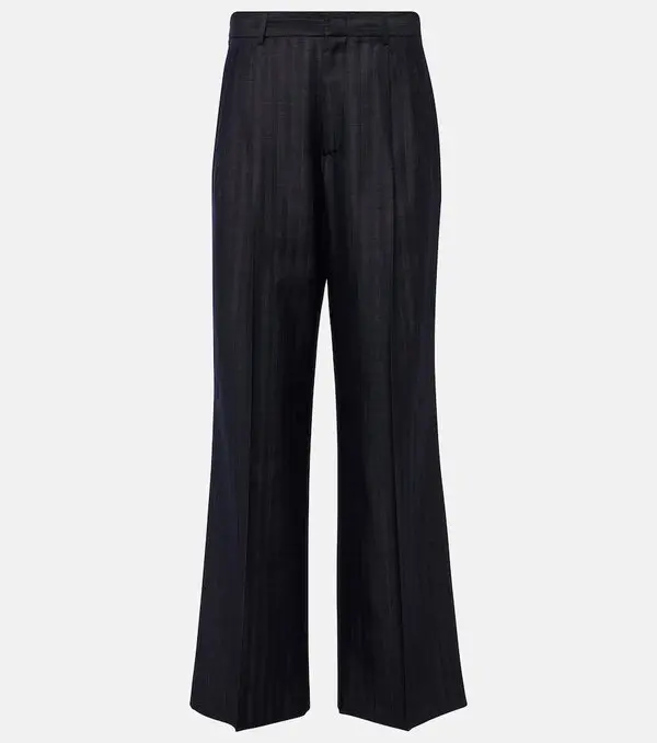Etro Pleated Wool-blend Wide-leg Trousers - Blue