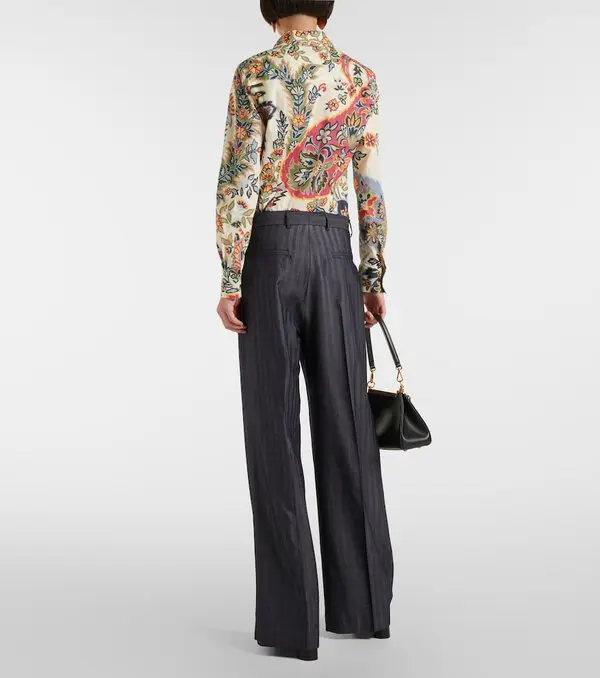 Etro Pleated Wool-blend Wide-leg Trousers