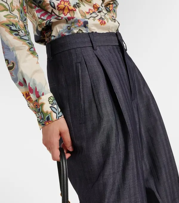 Etro Pleated Wool-blend Wide-leg Trousers