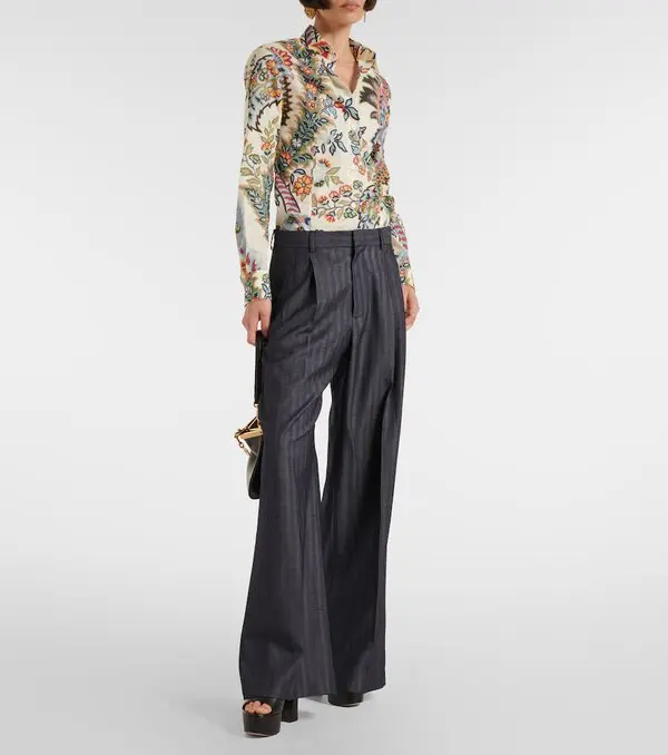 Etro Pleated Wool-blend Wide-leg Trousers