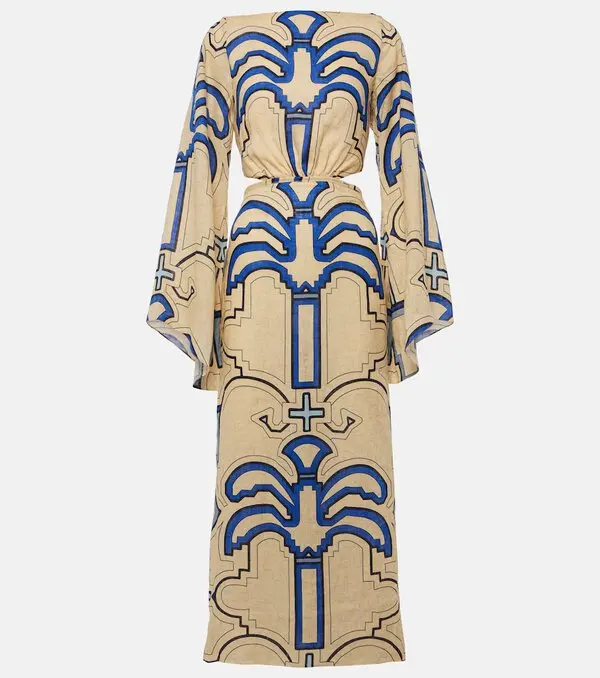 Johanna Ortiz Linen Midi Dress - Yellow