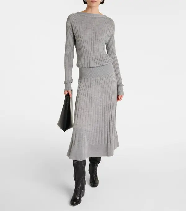 Proenza Schouler Eden Wool-blend Midi Dress - Grey