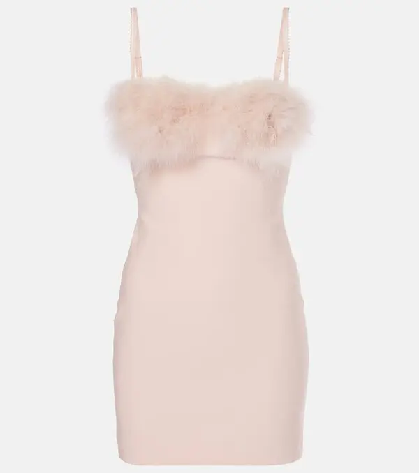 Blumarine Feather-trimmed Minidress - Silver