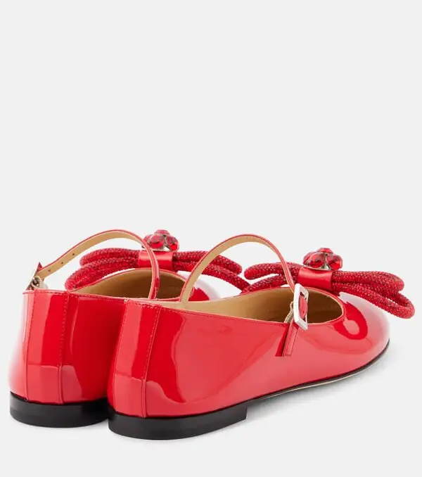 Mach & Mach Bow-detail Patent Leather Mary Jane Flats - Red