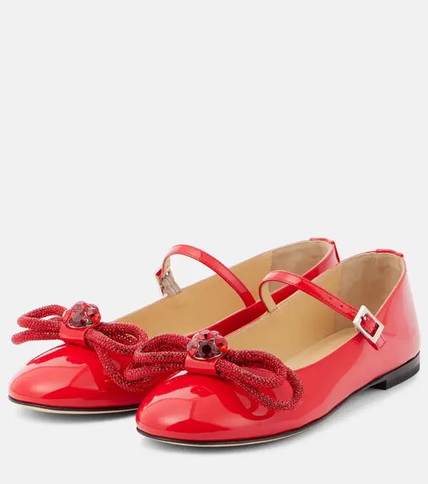 Mach & Mach Bow-detail Patent Leather Mary Jane Flats - Red