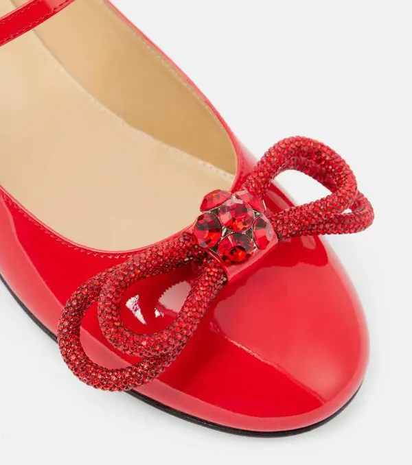 Mach & Mach Bow-detail Patent Leather Mary Jane Flats - Red