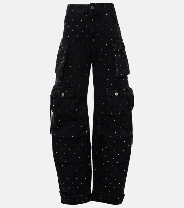 Attico Fern Studded High-rise Cargo Jeans