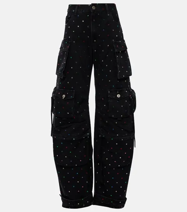 Attico Fern Studded High-rise Cargo Jeans - Black
