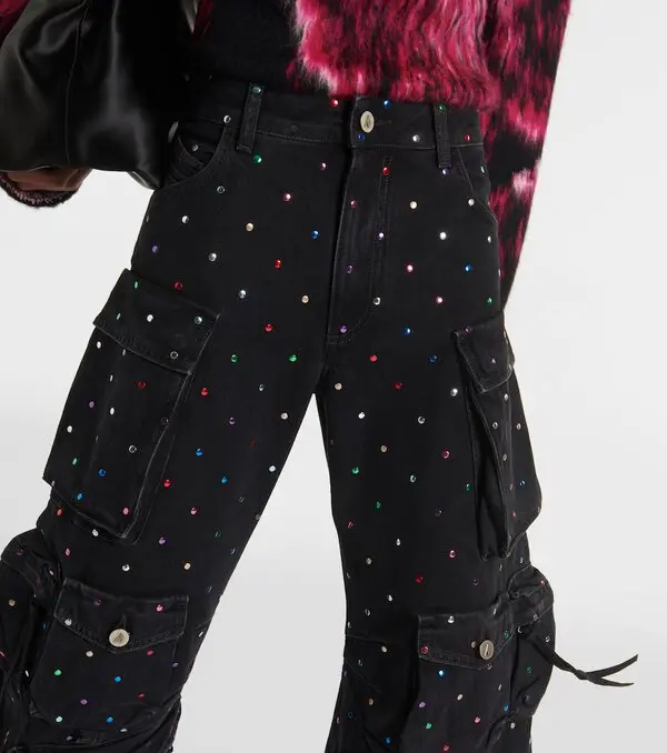 Attico Fern Studded High-rise Cargo Jeans