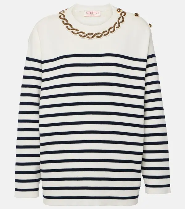 Valentino Garavani Embroidered Cotton Sweater - Blue
