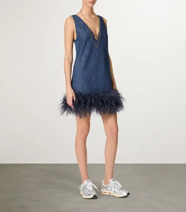 Valentino Garavani Denim Feather-Trim Mini Dress In Blue - 49% Off |  Editorialist