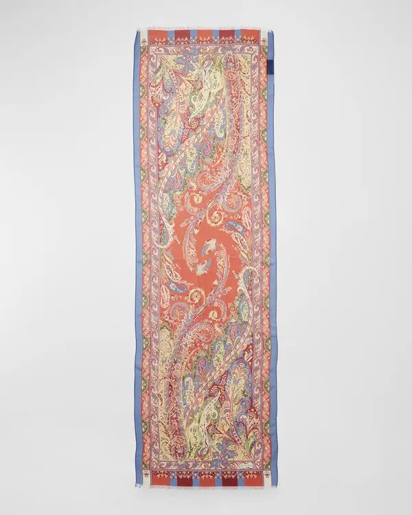Etro Paisley & Floral Sheer Silk Scarf - Print On Yellow Base