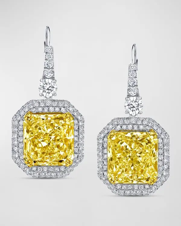 Neiman Marcus 18k White And Gold Diamond Drop Earrings - Yellow