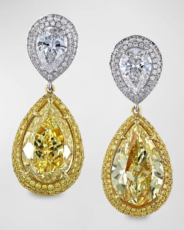 Neiman Marcus 18k Gold Pear Diamond Drop Earrings Yellow