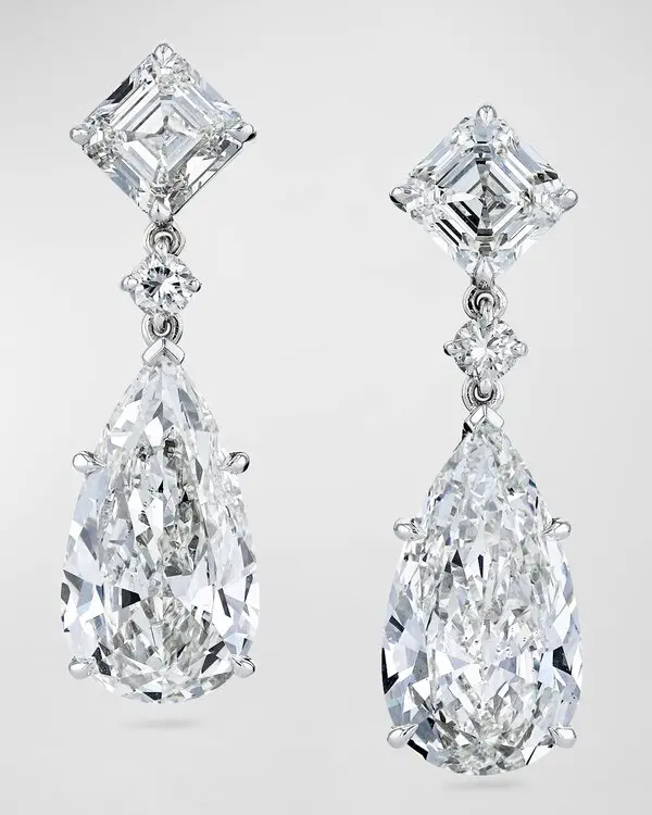 Neiman Marcus Platinum 3-stone Diamond Drop Earrings - White