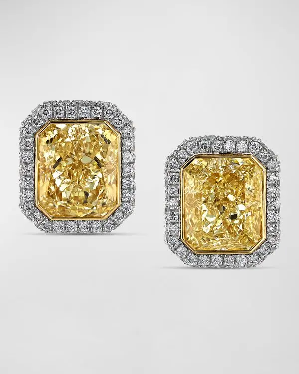 Neiman Marcus Platinum And 18k Gold Radiant Diamond Stud Earrings - Yellow