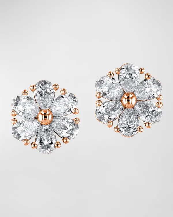 Neiman Marcus 18k Gold Diamond Flower Stud Earrings - Rose Gold