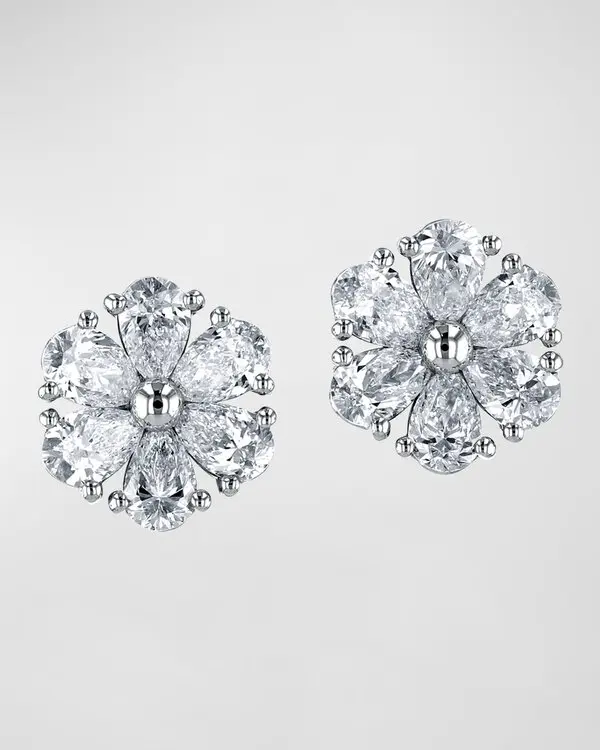 Neiman Marcus 18k Gold Diamond Flower Stud Earrings - White Gold