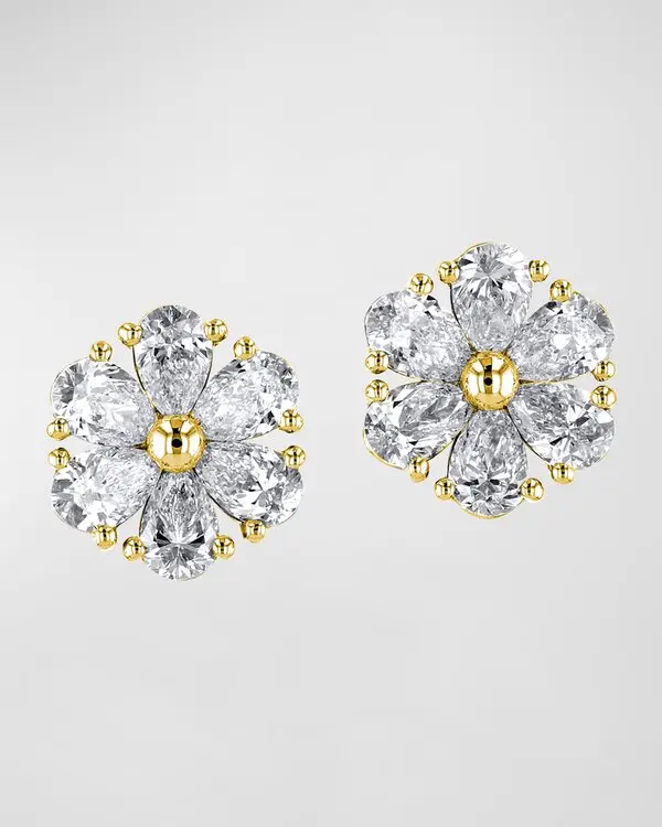 Neiman Marcus 18k Gold Diamond Flower Stud Earrings - Yellow Gold