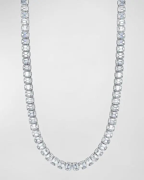 Neiman Marcus 18k Gold Emerald-cut Diamond Tennis Necklace - White Gold