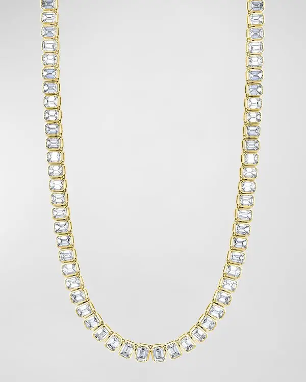 Neiman Marcus 18k Gold Emerald-cut Diamond Tennis Necklace - Yellow Gold